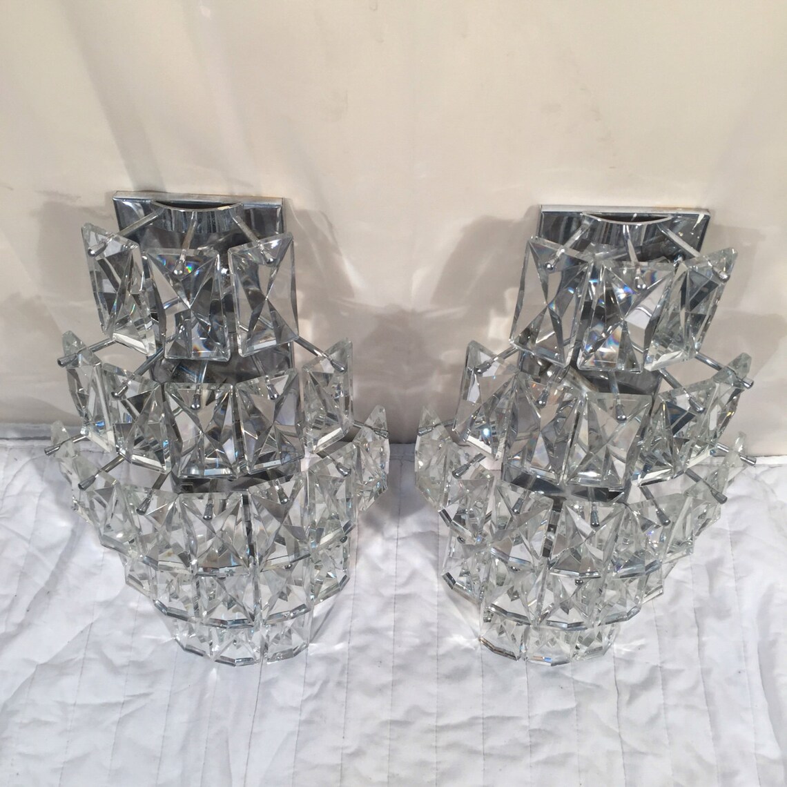 Set of Two Large Crystal Glass Sconces by Kinkeldey - Etsy