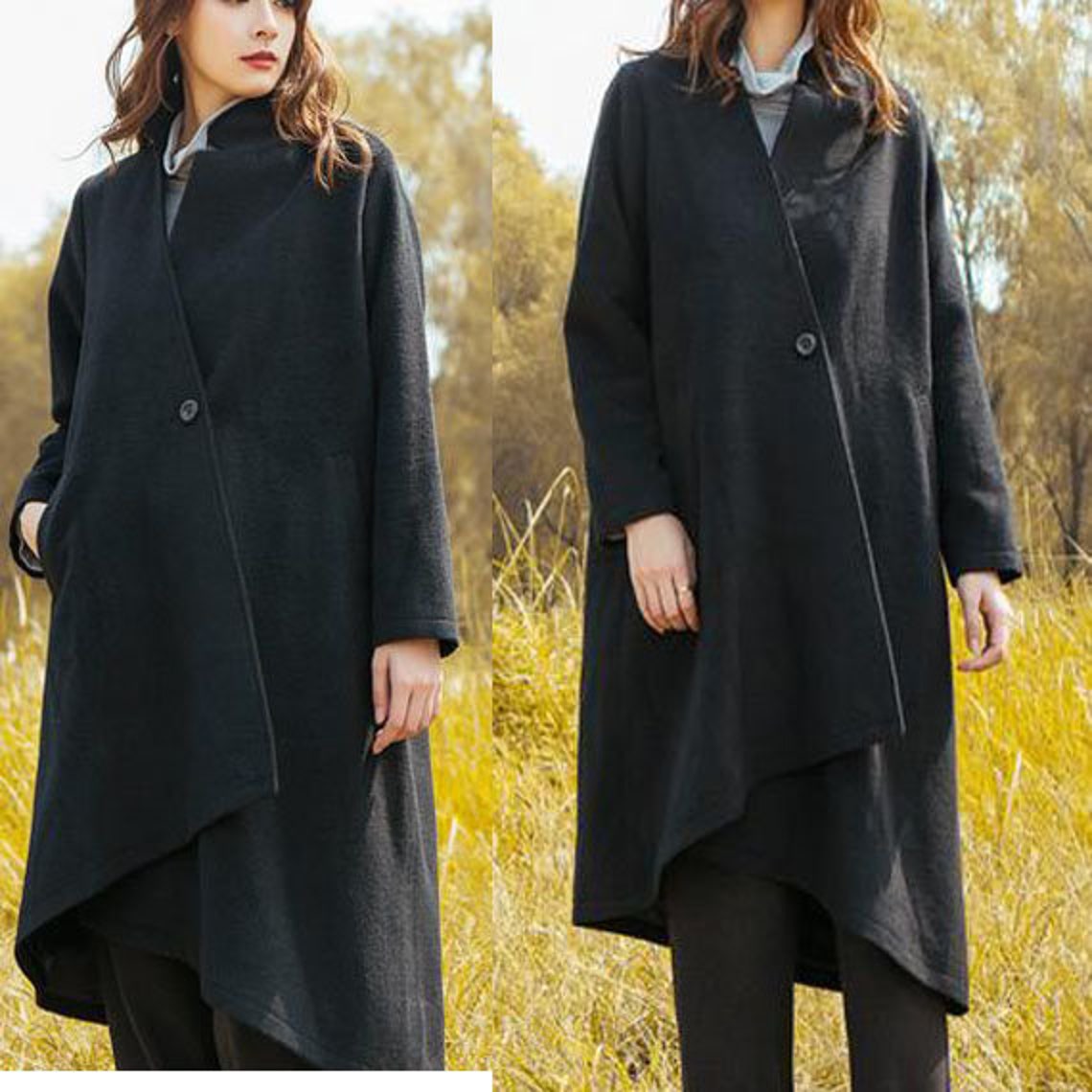One Button Women Wool Coat Fall Wool Jacket Wool Jackets - Etsy