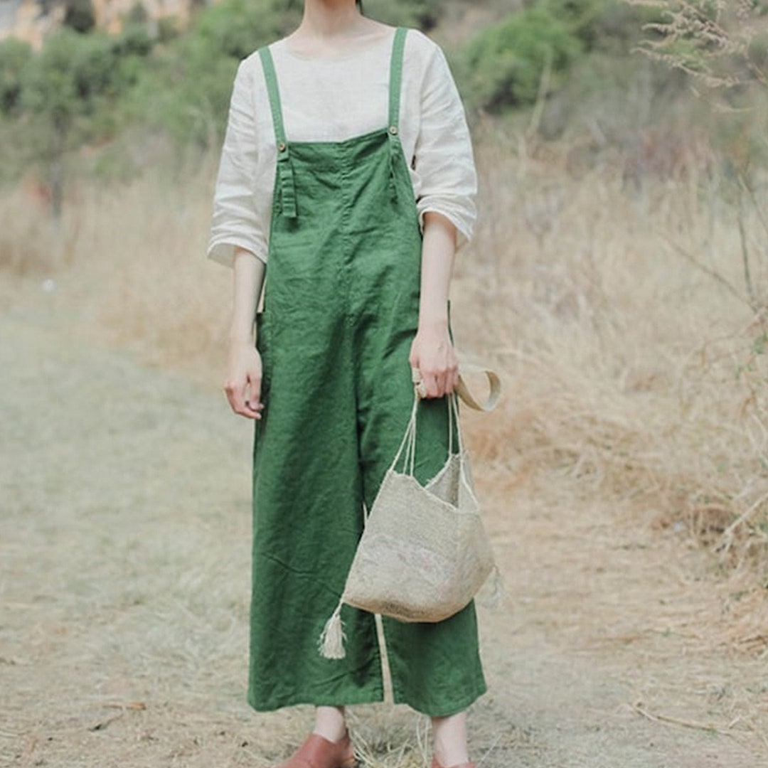 Washed Soft Linen Women Overall,linen Jumpsuits, Women Wideleg Pants ...
