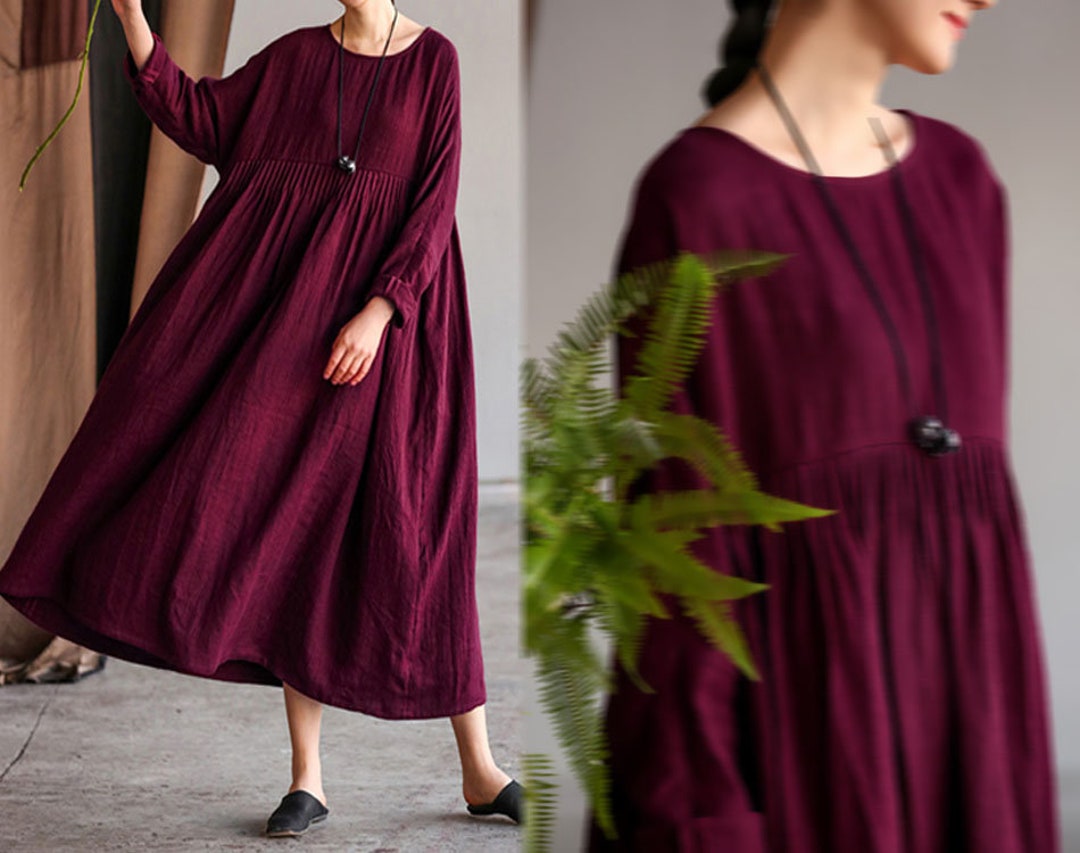 100% Linen Women Dresses Women Dresses Washed Linen Dress V - Etsy