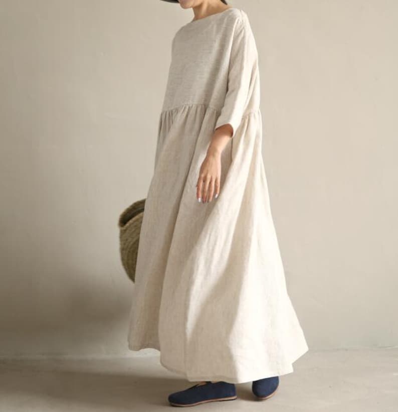 Loose Washed Soft Linen Dress Drop Shoulder Dress Women - Etsy