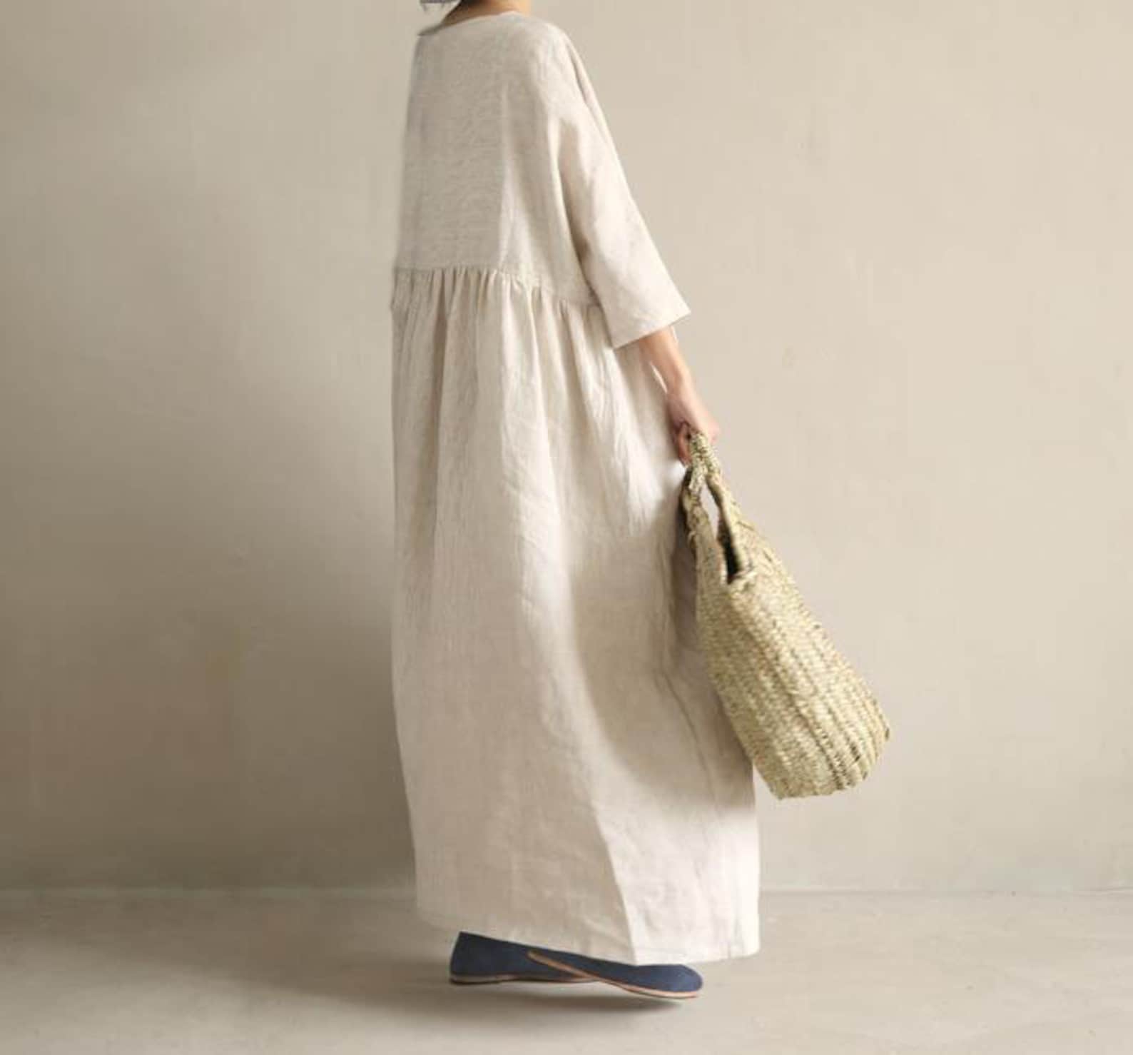 Loose Washed Soft Linen Dress, Drop Shoulder Dress, Women Dresses ...