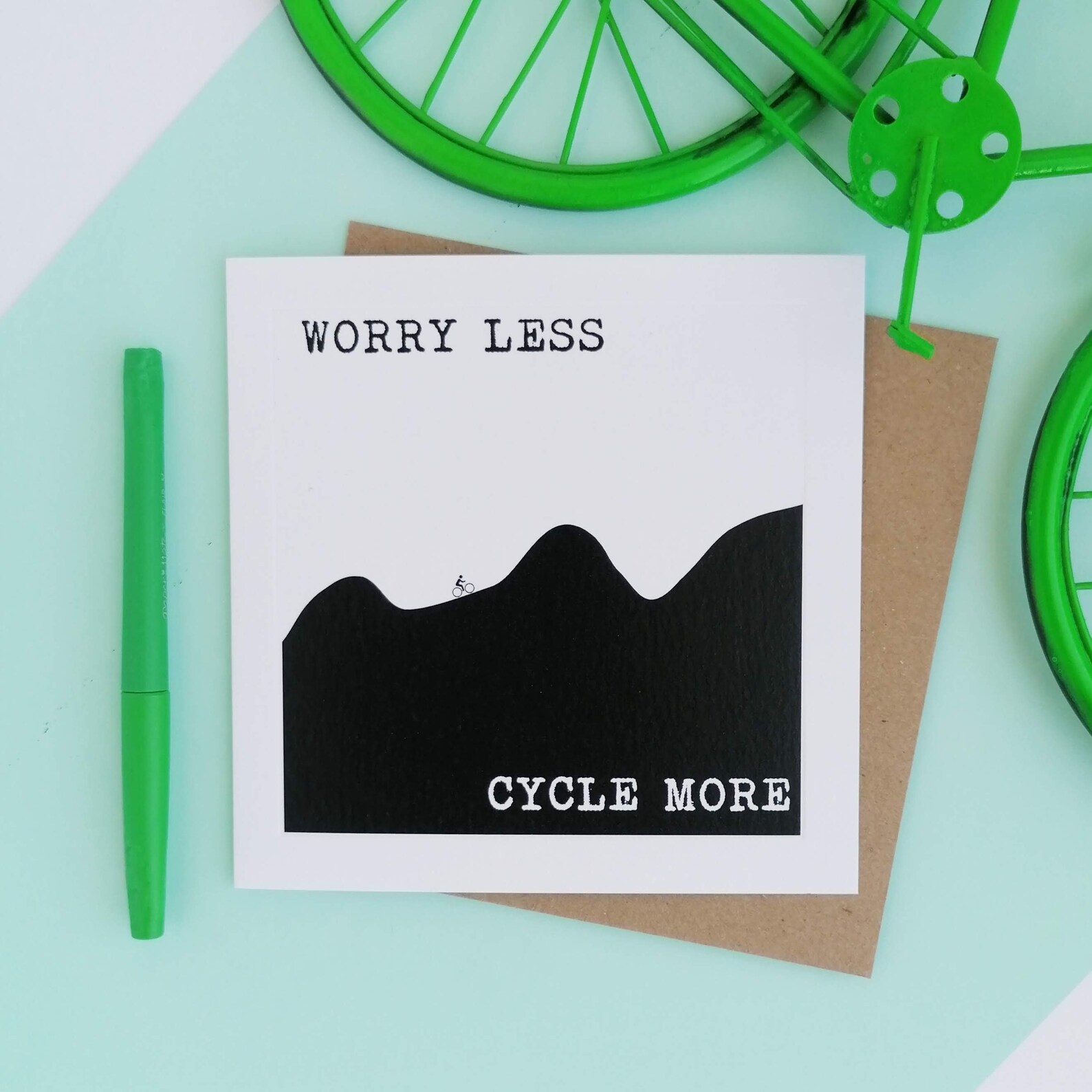 Worry Less, Cycle More - Cycling Card, Bike Card, Cyclist Card, Card ...