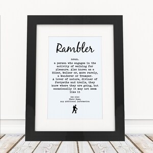 Walking Gift Rambler Definition Print. Personalised Hiking Gifts ...