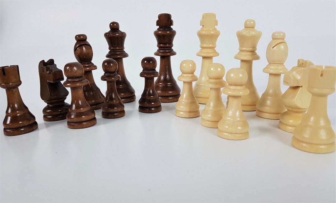 Handmade Wooden Chess Pieces Set – Brown and Cream, Velvet Bag. 3 IN ...