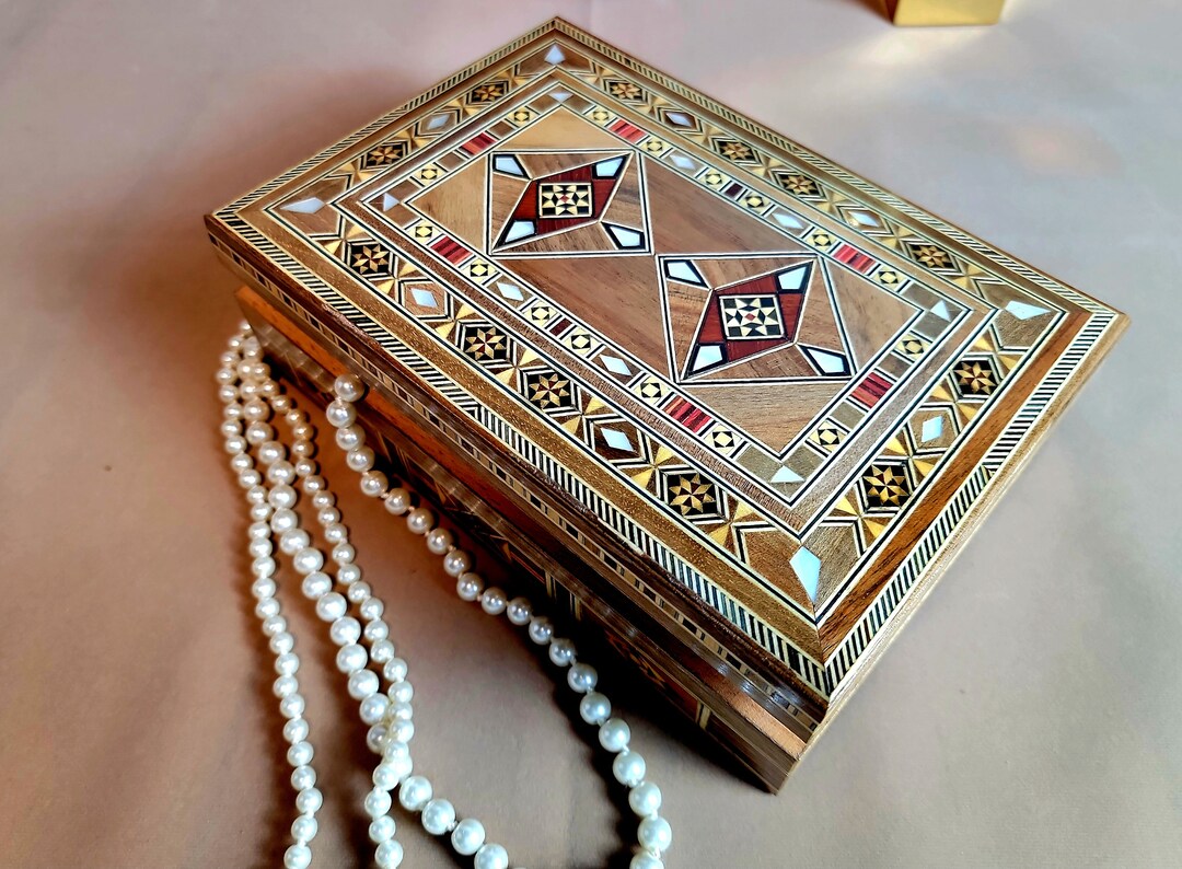 Wooden Jewelry Box. Rectangular Shape, Size 8x5.5x1.62 In. Handmade ...