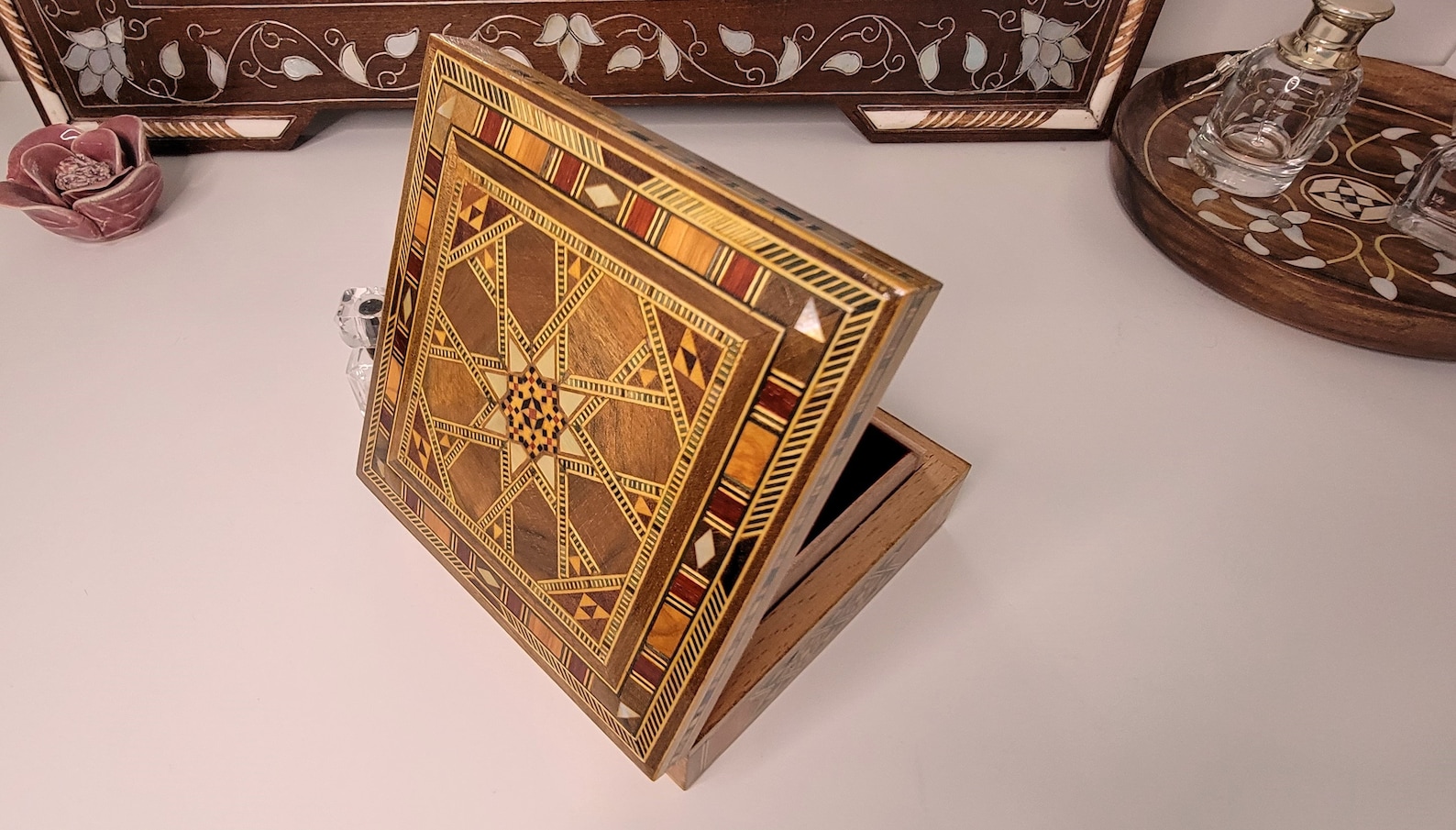Wood Jewelry Box Square Shape, Handmade. Size 5.3X5.3X2 In. Mosaic ...
