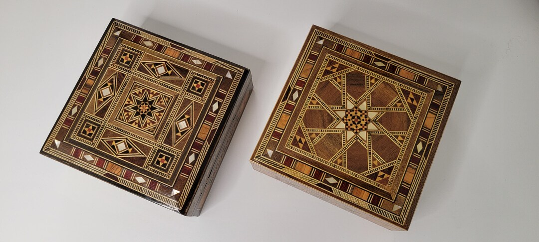 Wood Jewelry Box Square Shape, Handmade. Size 5.3X5.3X2 In. Mosaic ...