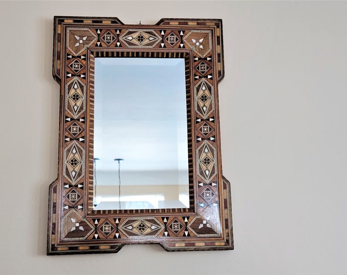 Wooden Mosaic Mirror, Inlaid With Pearls. Size L 20 X W 15. Decorative ...