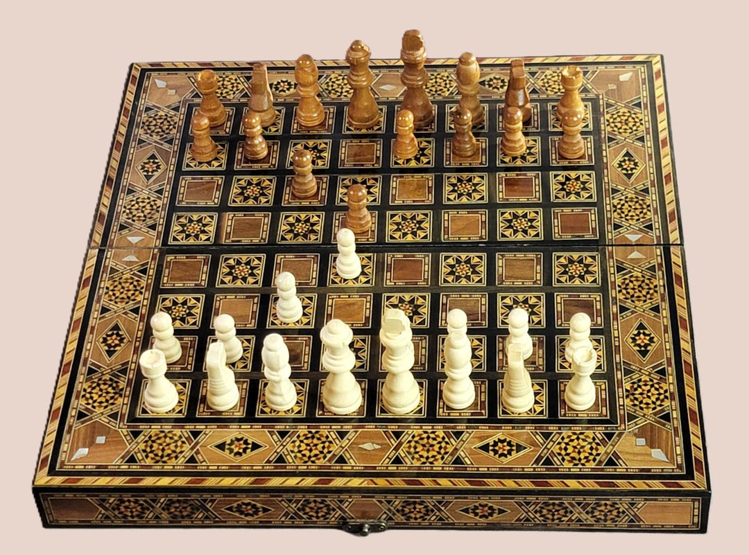Handmade Wooden Chess and Backgammon Set Folding Board 16x16 Inch With ...