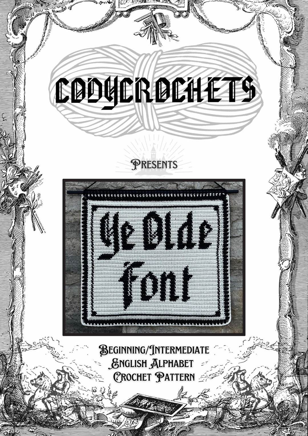 Ye Olde Font Alphabet Crochet Tapestry Pattern / Colorblock / Written ...