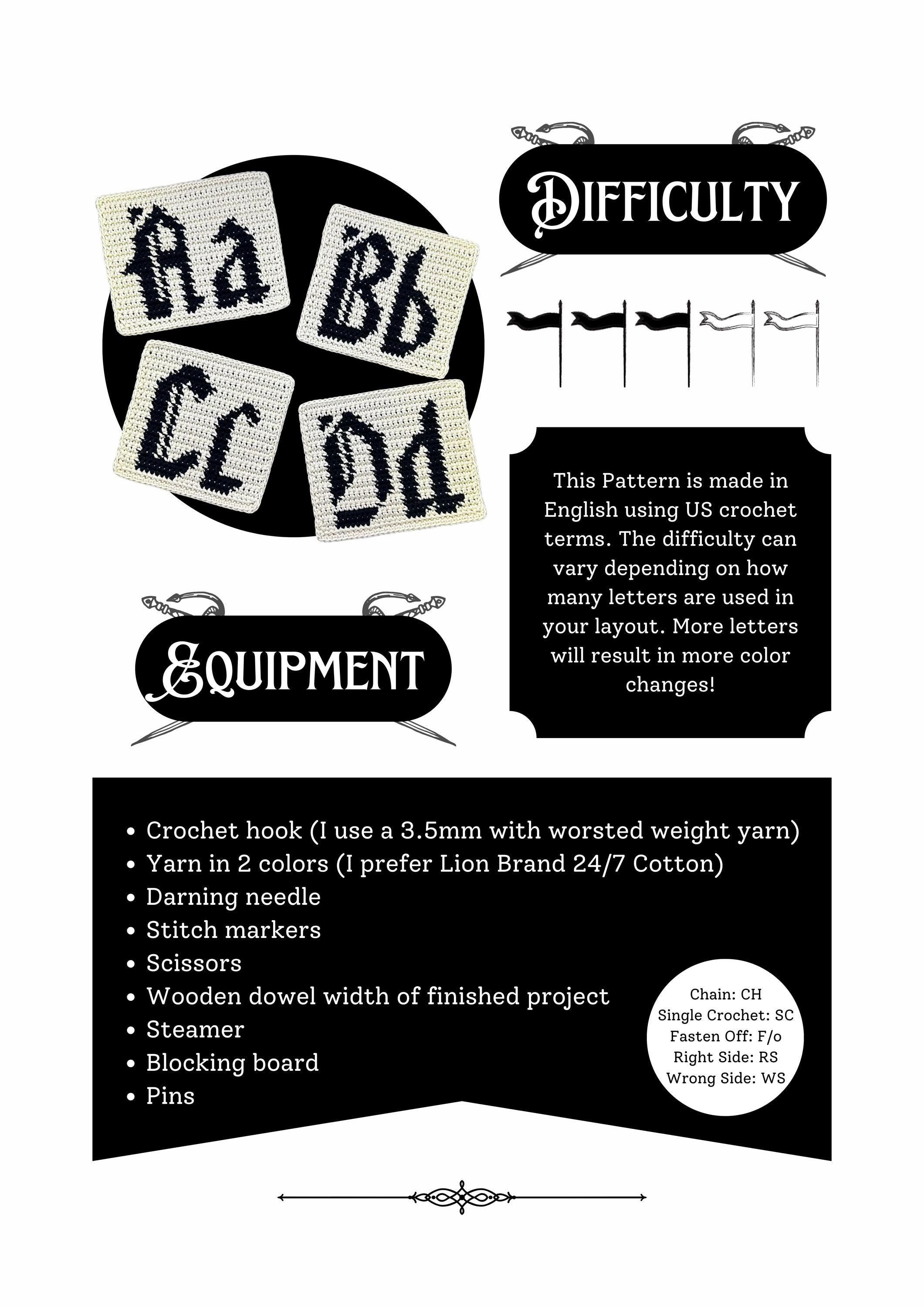 Ye Olde Font Alphabet Crochet Tapestry Pattern / Color Block / Written ...