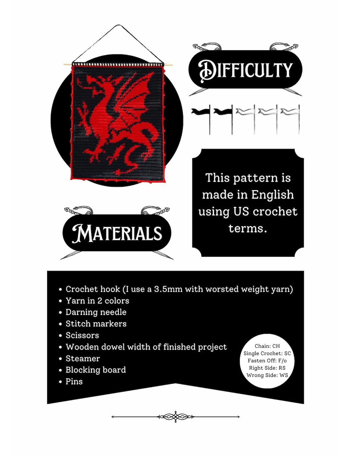 Dragon Crochet Tapestry Pattern / Color Block / Written / Instructions ...