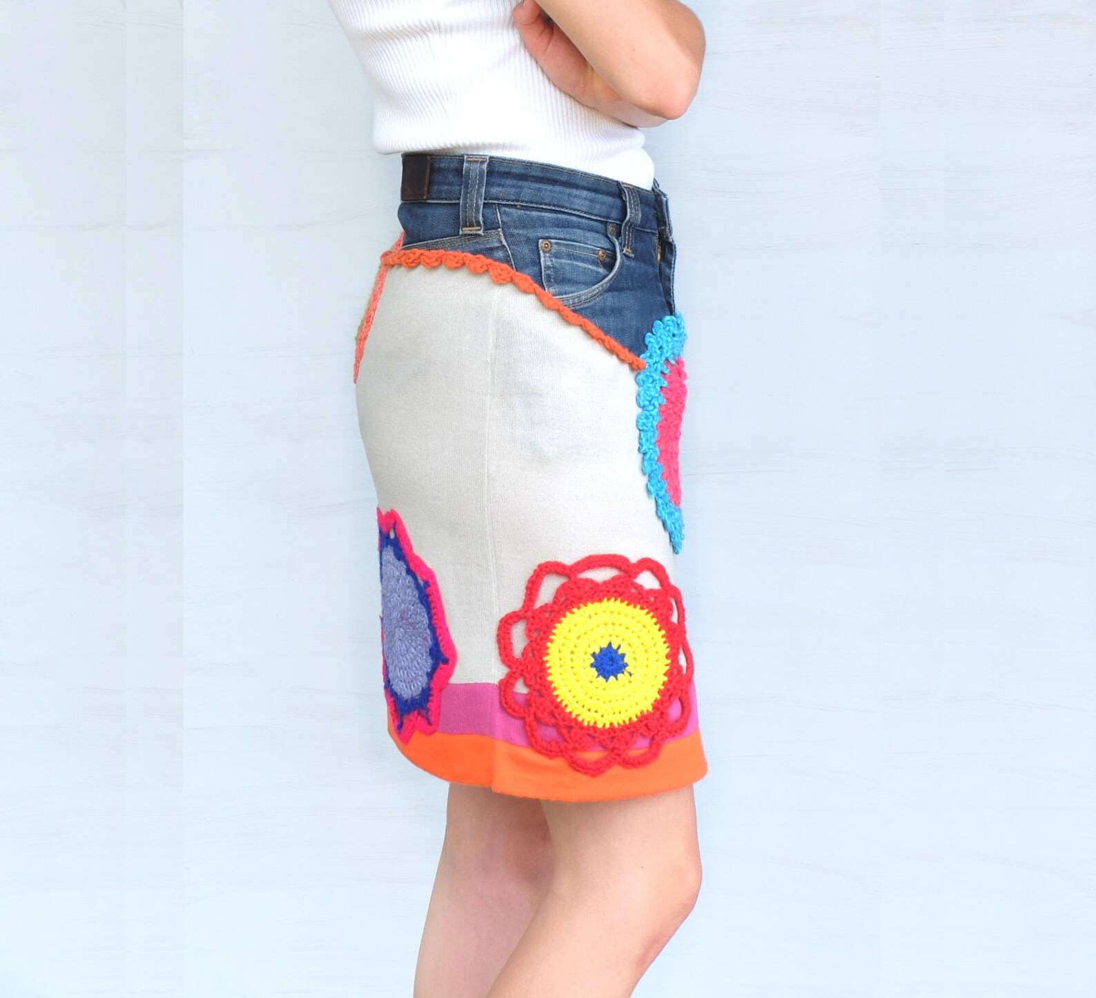 Denim Recycled Skirt, Patchwork Denim, Boho Gypsy Hippie, Upcycled ...