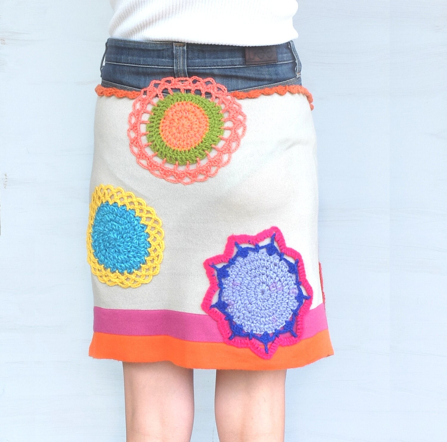 Denim Recycled Skirt, Patchwork Denim, Boho Gypsy Hippie, Upcycled ...