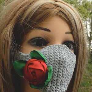Crochet Face Mask, Red Rose Facemask, Floral Face Cover, Reusable Hat ...