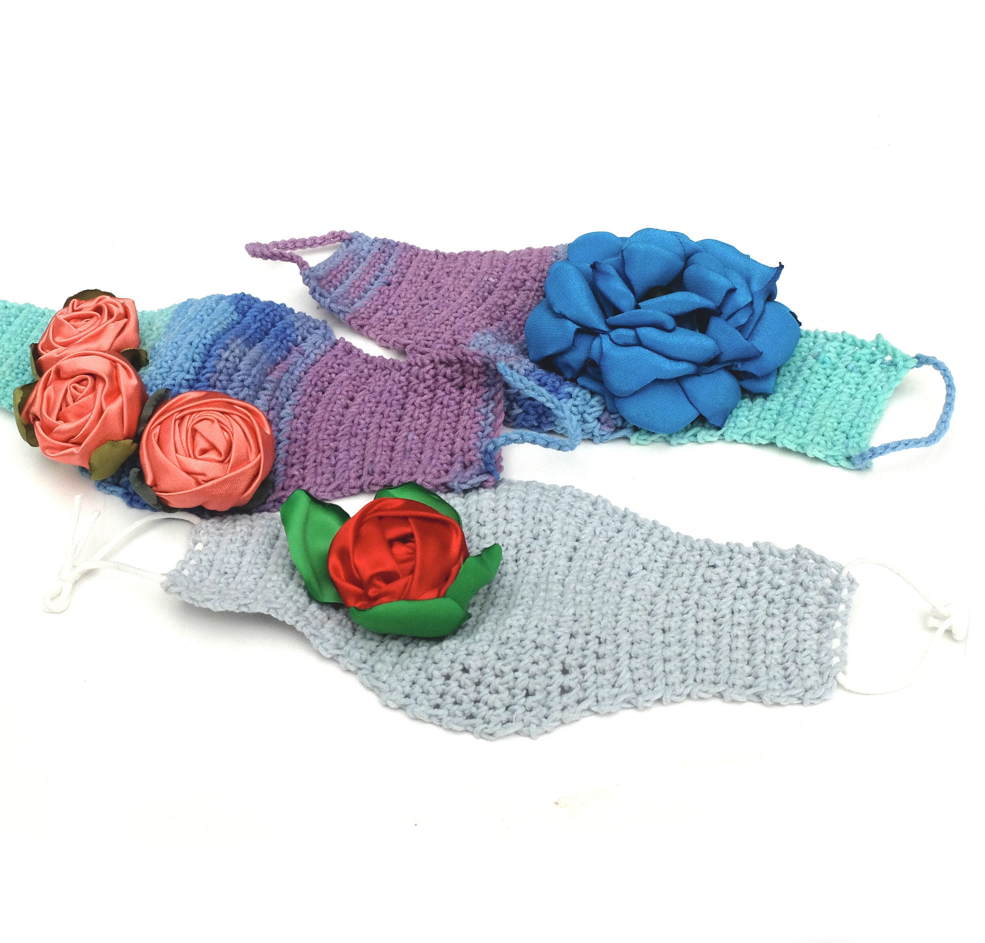 Crochet Face Mask, Red Rose Facemask, Floral Face Cover, Reusable Hat ...