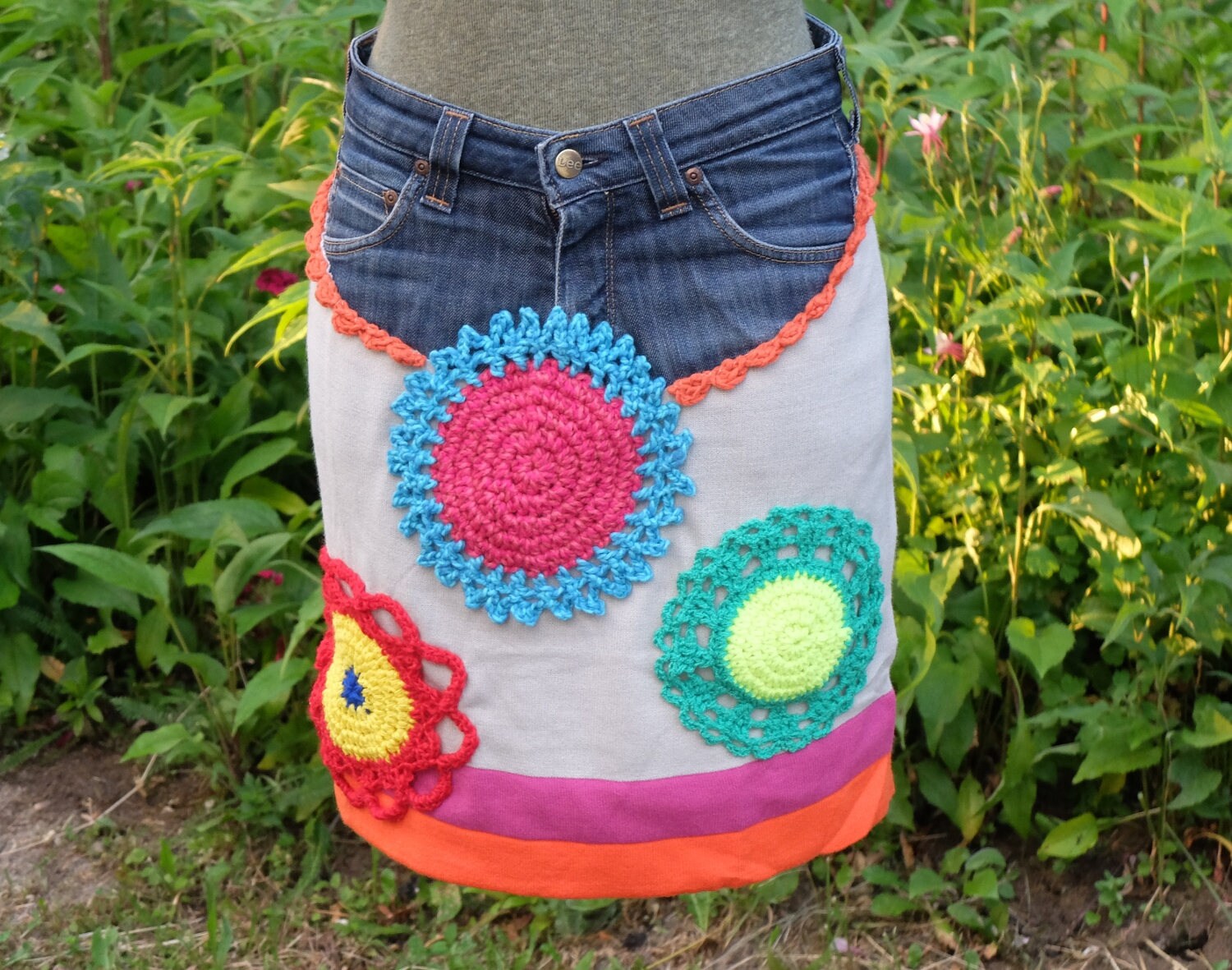 Denim Recycled Skirt Patchwork Denim Boho Gypsy Hippie - Etsy