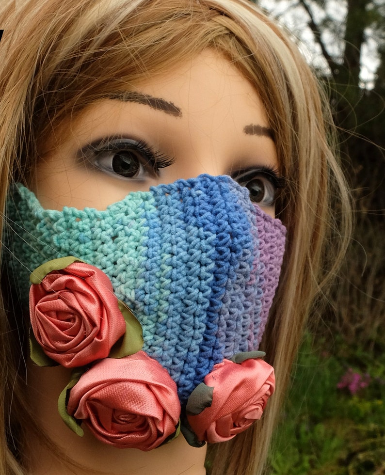 Pink Roses Face Mask Floral Facemask Crochet Face Protector - Etsy