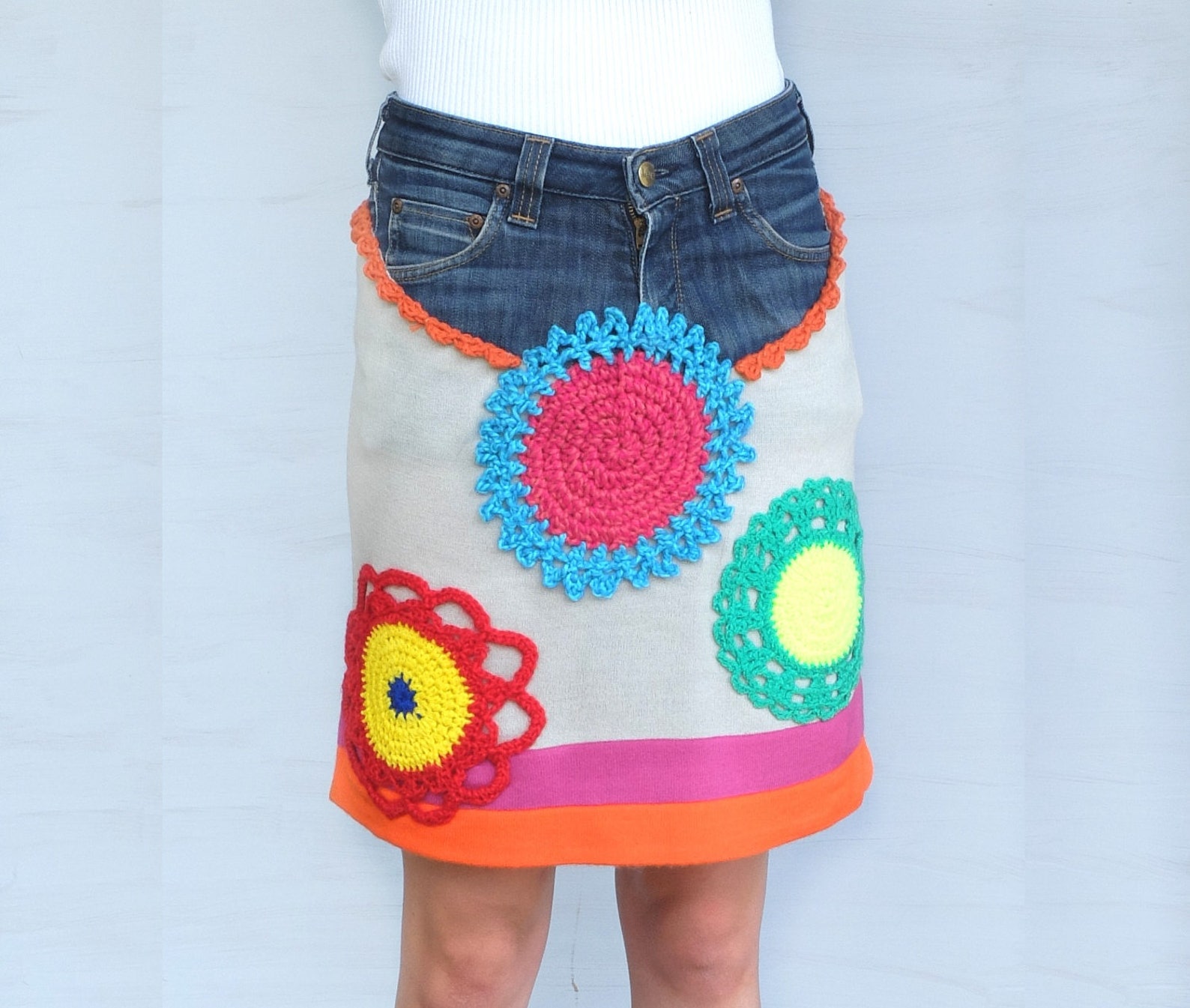 Denim Recycled Skirt Patchwork Denim Boho Gypsy Hippie - Etsy