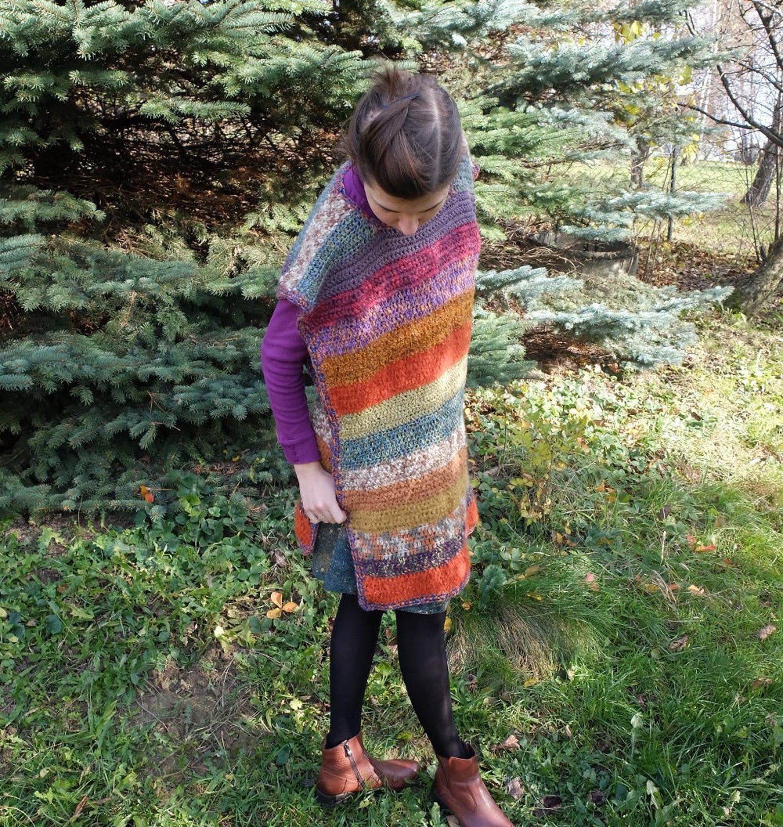 Crochet Poncho, Gypsy Cape, Colorful Wool Wrap, Blanket Poncho, Boho ...