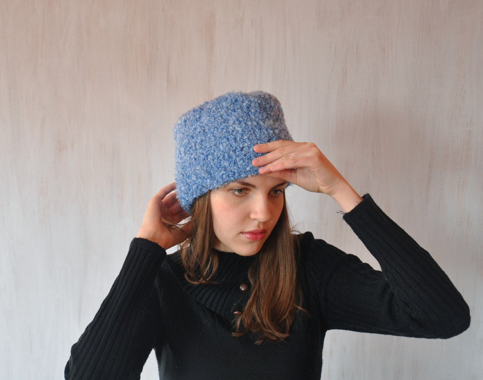 Crochet Hat, Toque Hat, Pillbox Hat, Winter Spring Hat, Original, Blue ...