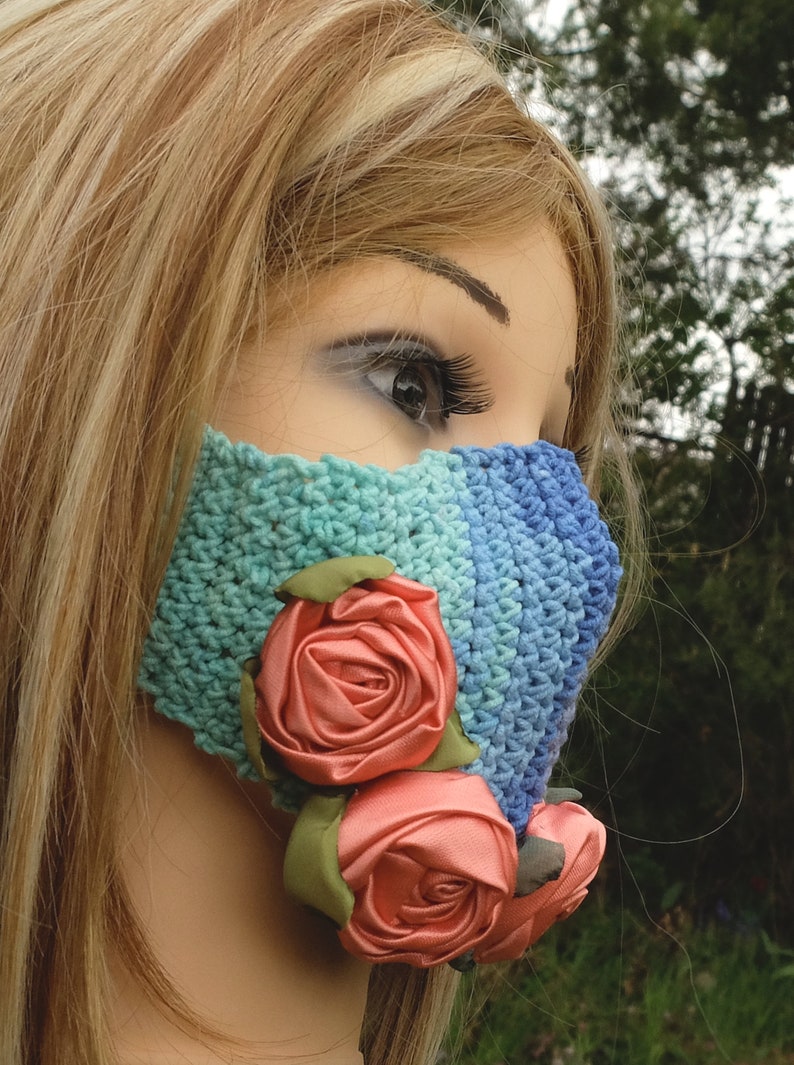 Pink Roses Face Mask Floral Facemask Crochet Face Protector - Etsy