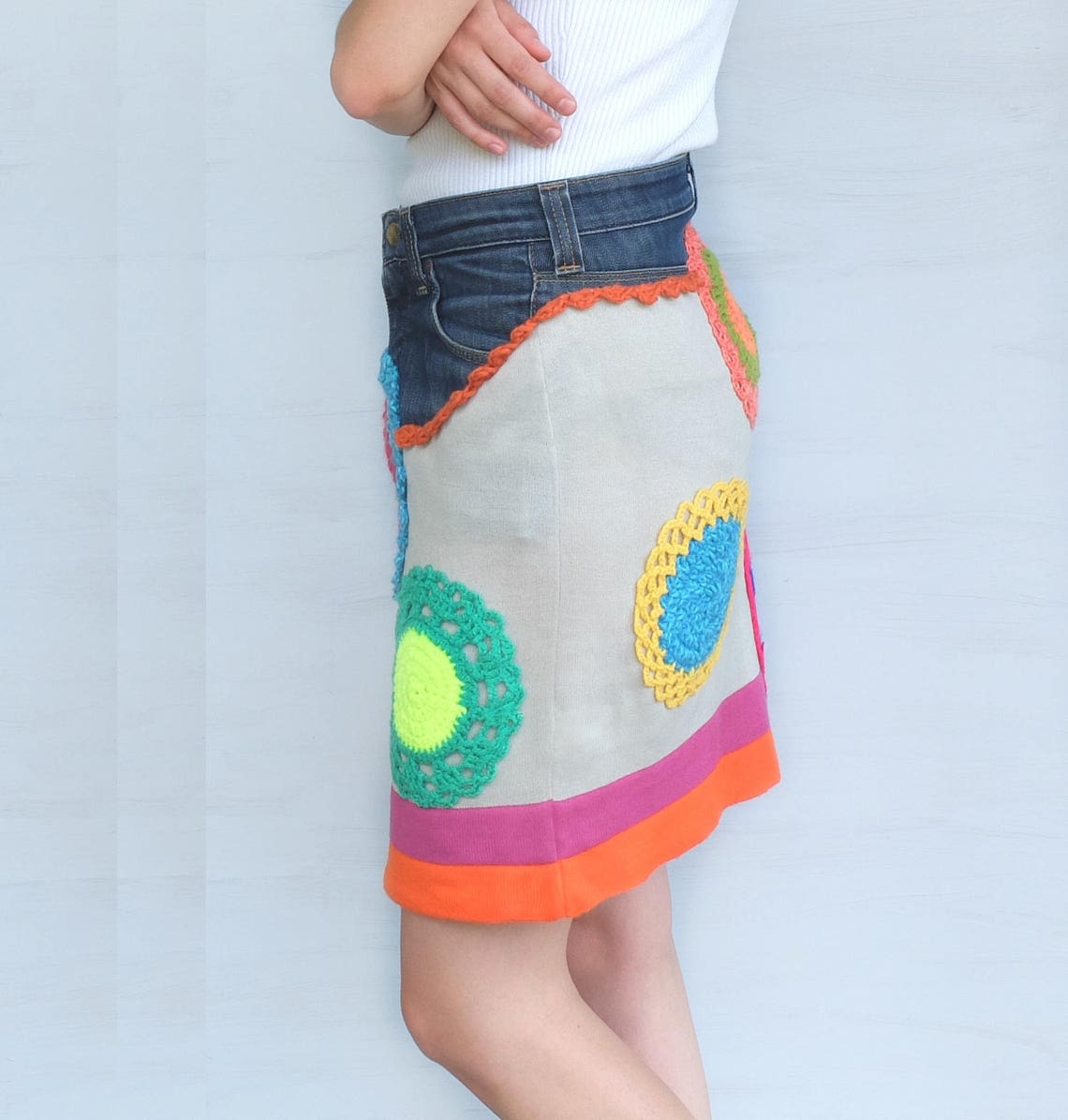 Denim Recycled Skirt Patchwork Denim Boho Gypsy Hippie - Etsy