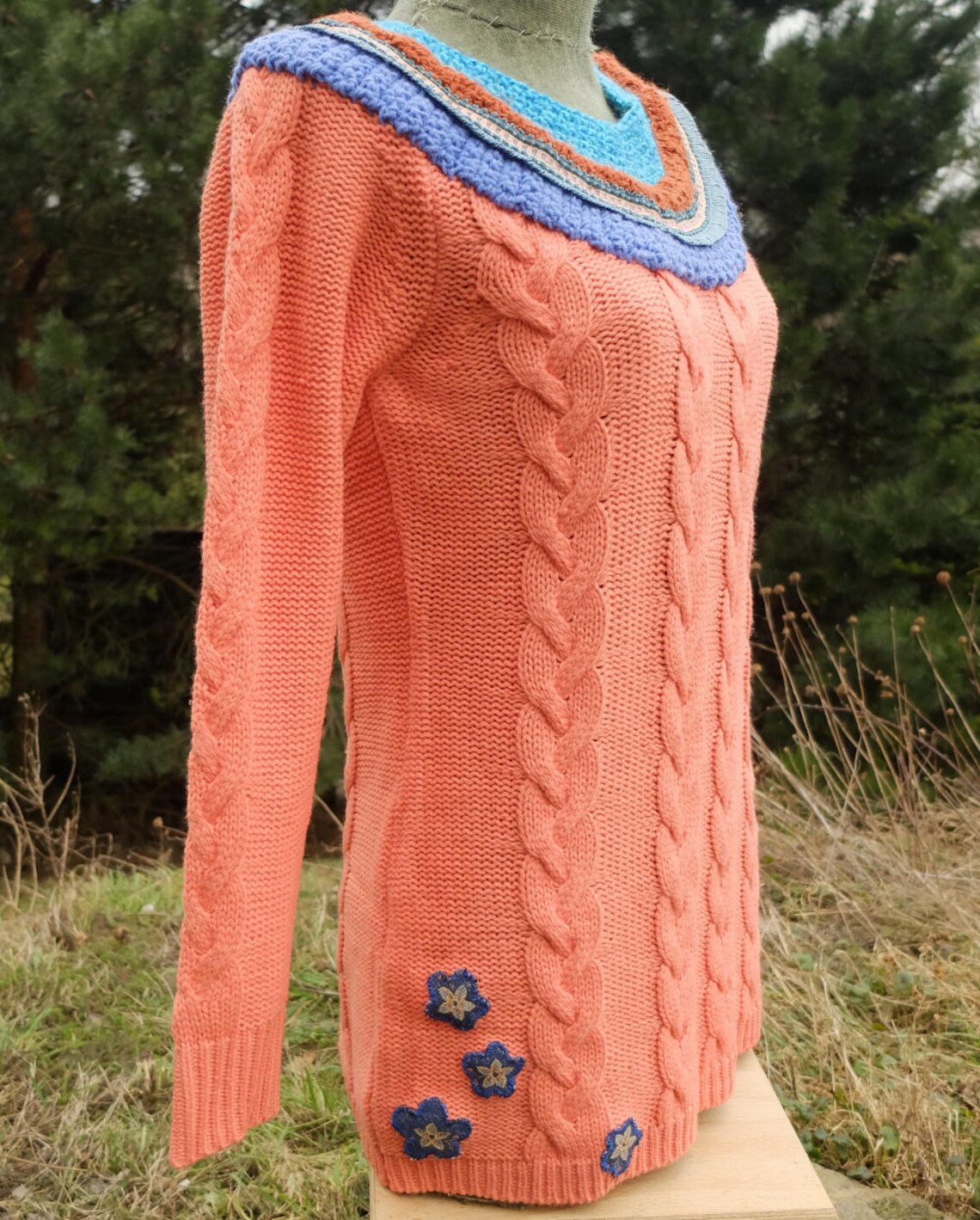 Cable Sweater Coral Pink Gypsy Jumper Reworked Jersey - Etsy