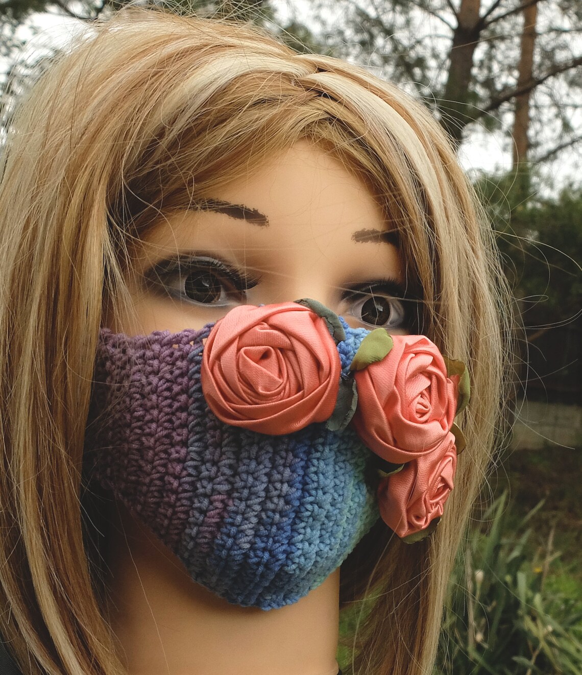 Pink Roses Face Mask Floral Facemask Crochet Face Protector - Etsy