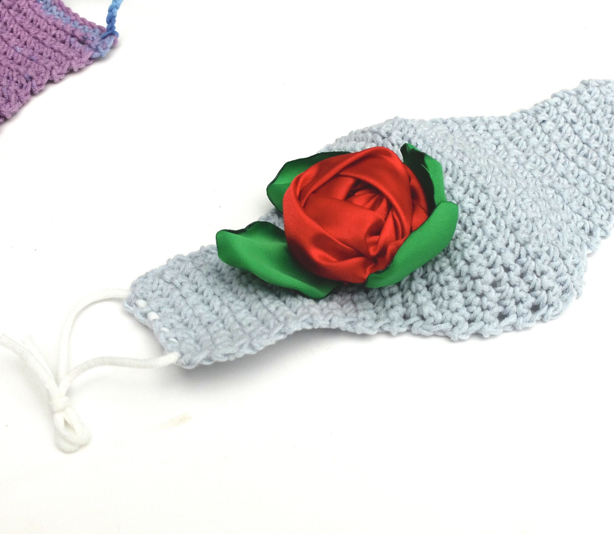 Crochet Face Mask, Red Rose Facemask, Floral Face Cover, Reusable Hat ...