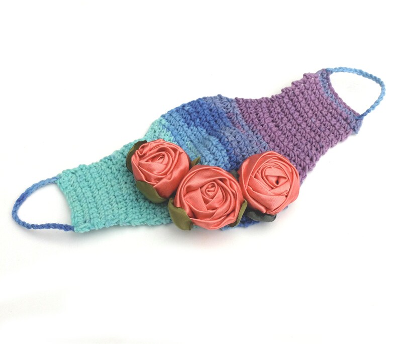 Pink Roses Face Mask, Floral Facemask, Crochet Face Protector, Reusable ...