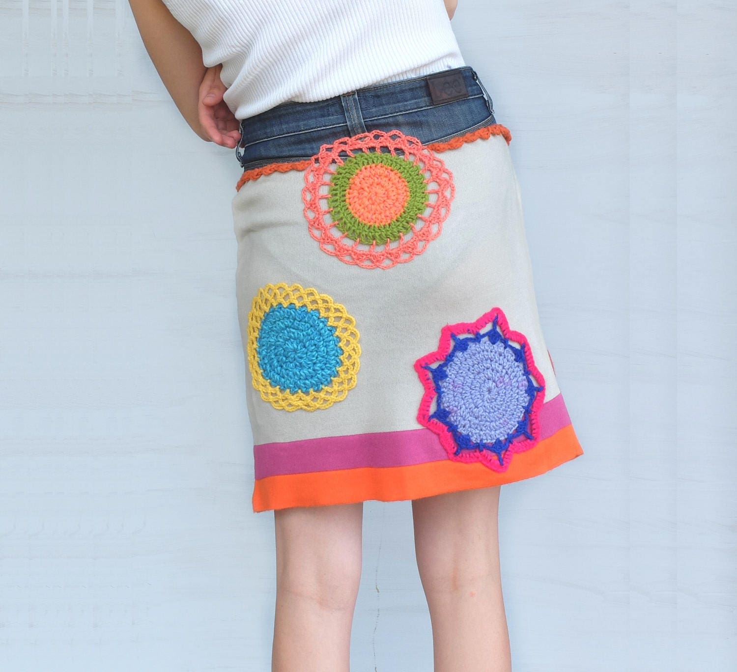 Denim Recycled Skirt, Patchwork Denim, Boho Gypsy Hippie, Upcycled ...