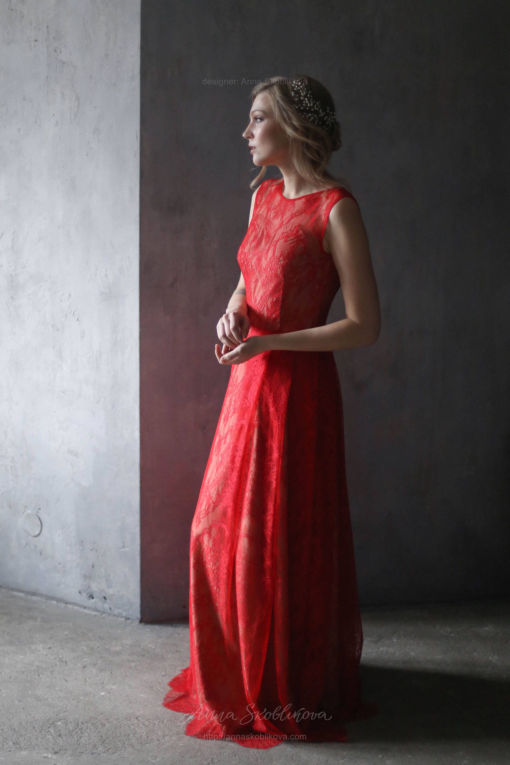 Red wedding dress Red lace wedding dress Custom red wedding | Etsy