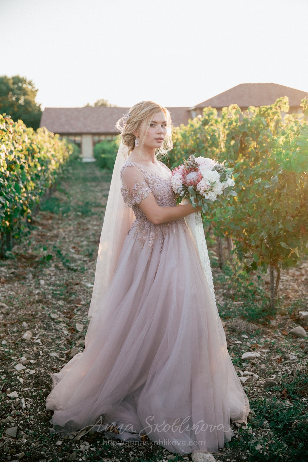 Blush Lilac Plus Size Wedding Dress 0214 – Princess Tulle Gown & Beaded ...