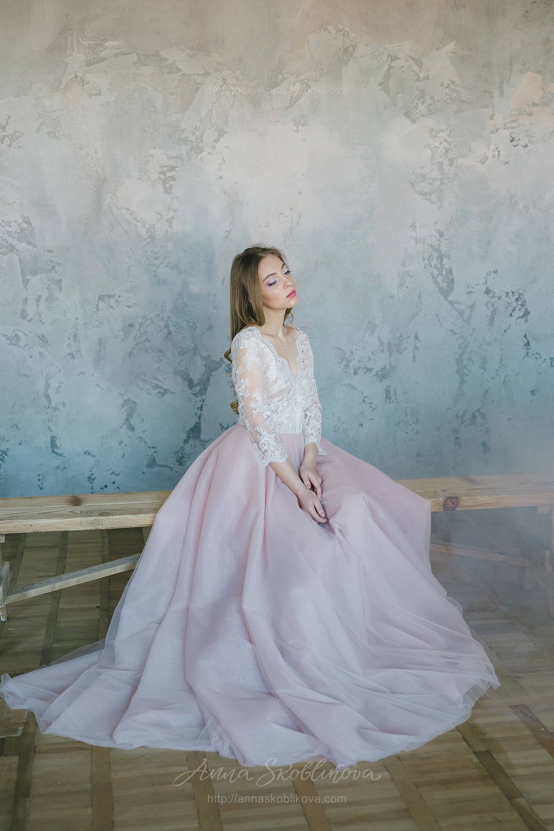 Blush Wedding Dress 0095 – Light Pink Tulle Gown, Romantic Soft Pink ...