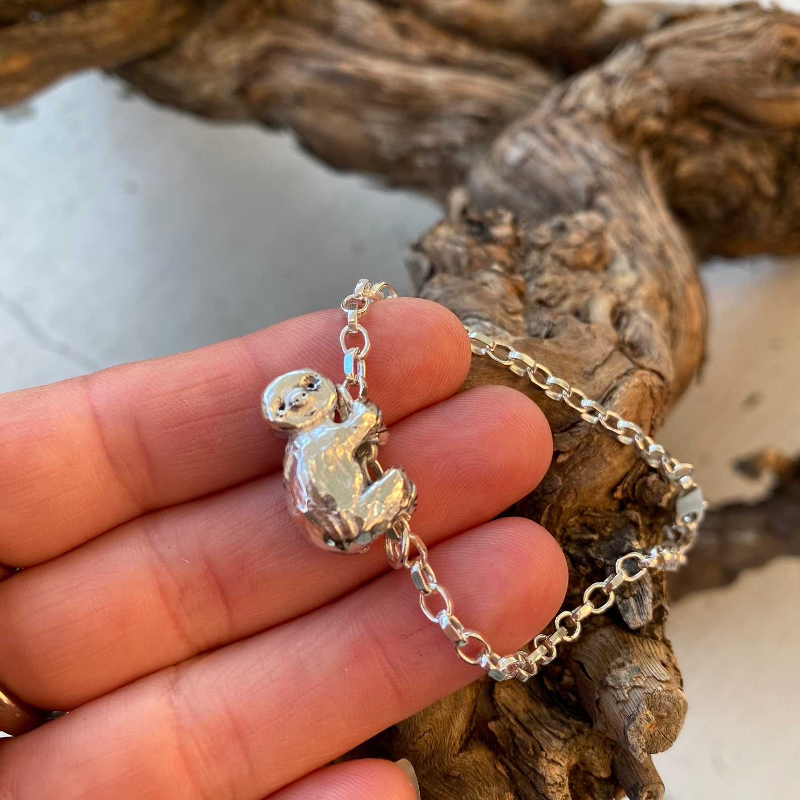 Sloth bracelet handmade from fine silver. Sloth jewellery. | Etsy