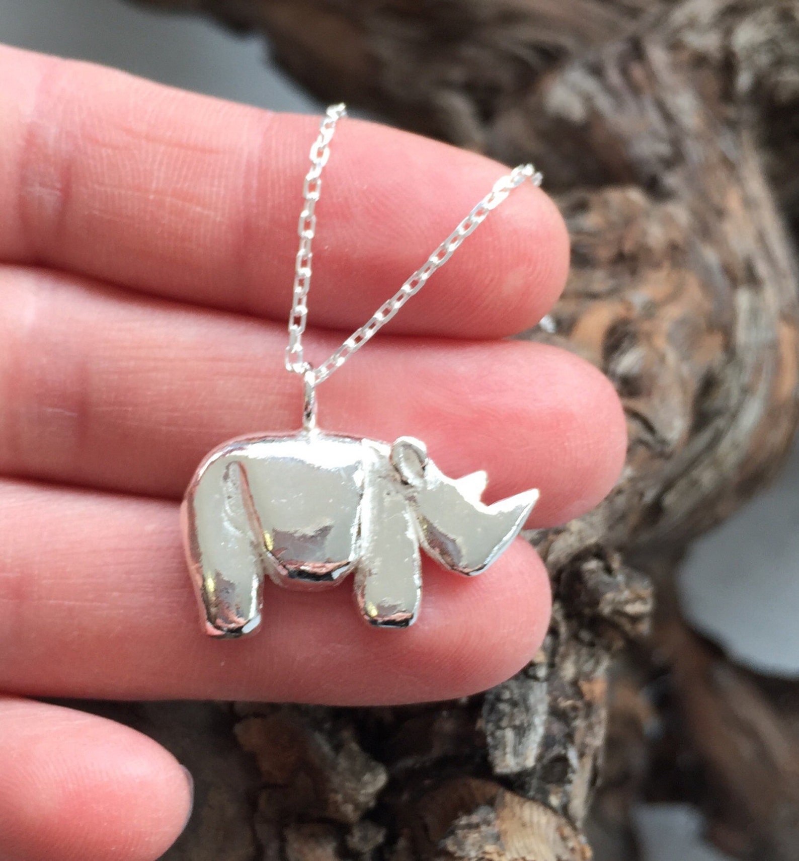 Silver Rhino Necklace, Sterling Silver Rhino Pendant, Gorgeous Chunky ...
