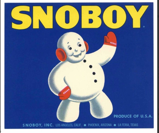 Snowman Snoboy Vintage Crate Label Earmuffs Texas - Etsy