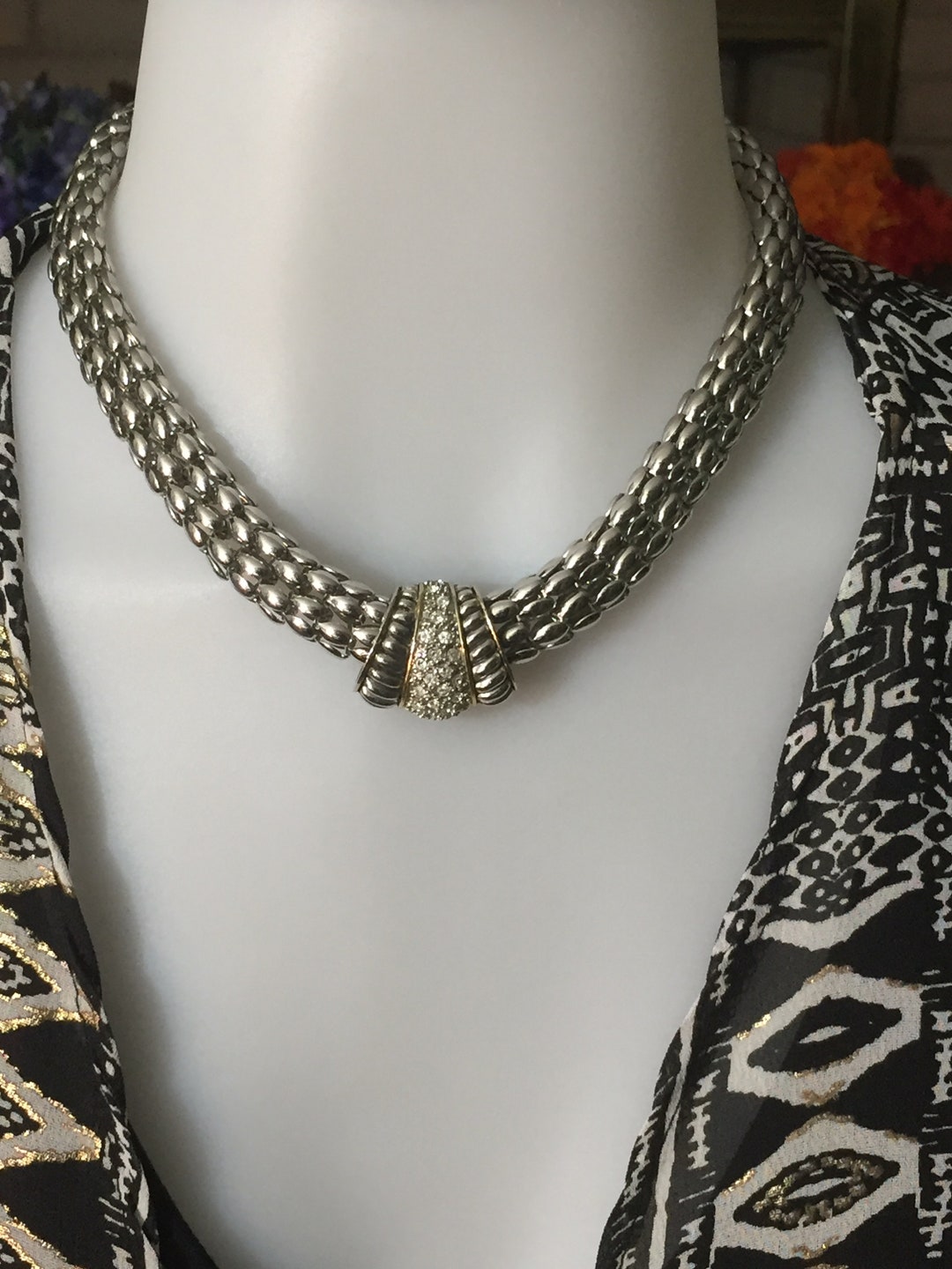 Vintage MX Signature Collection 18" Silver/gold Popcorn Mesh Choker ...