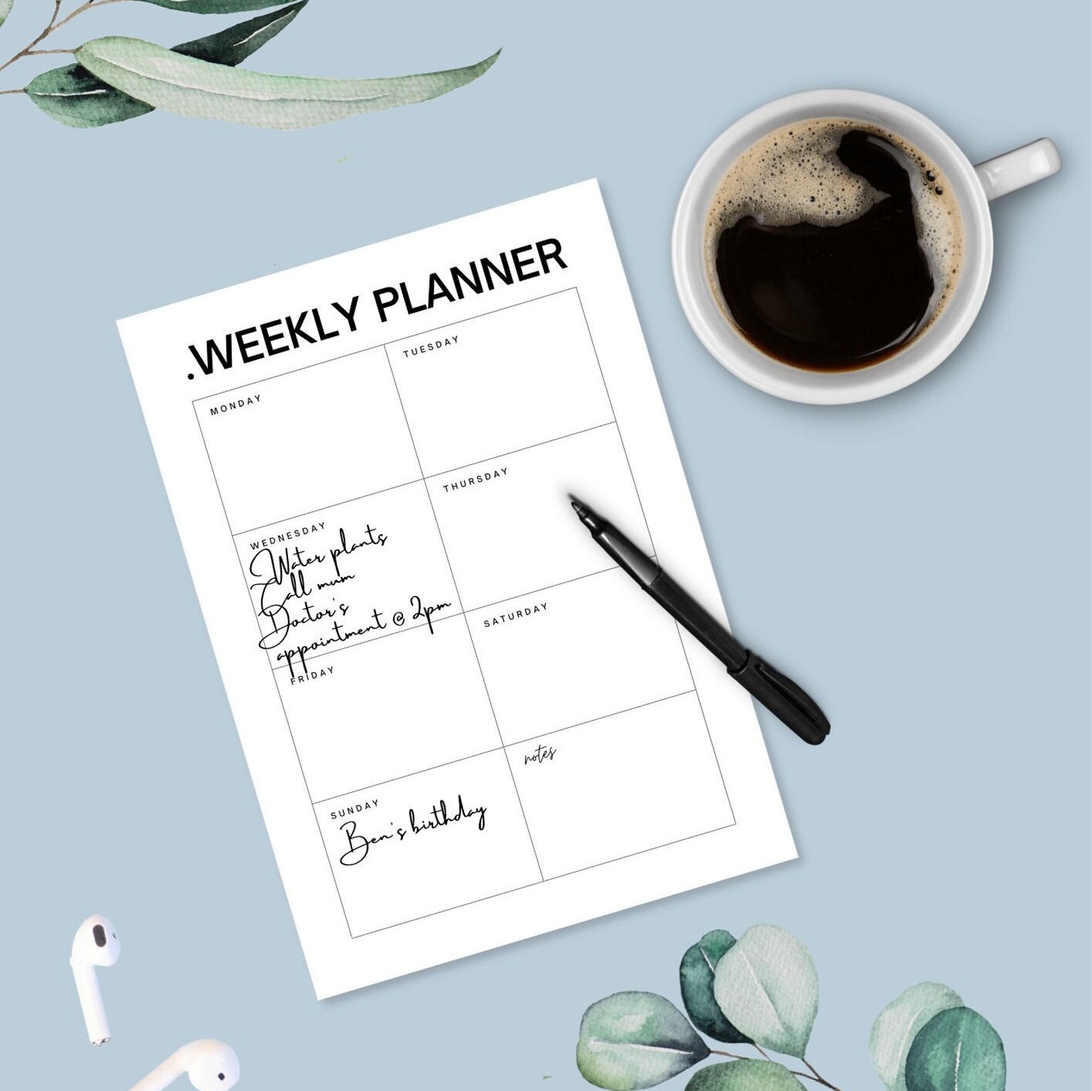 Minimalist Printable Weekly Planner Minimalistic Design Monday Start ...