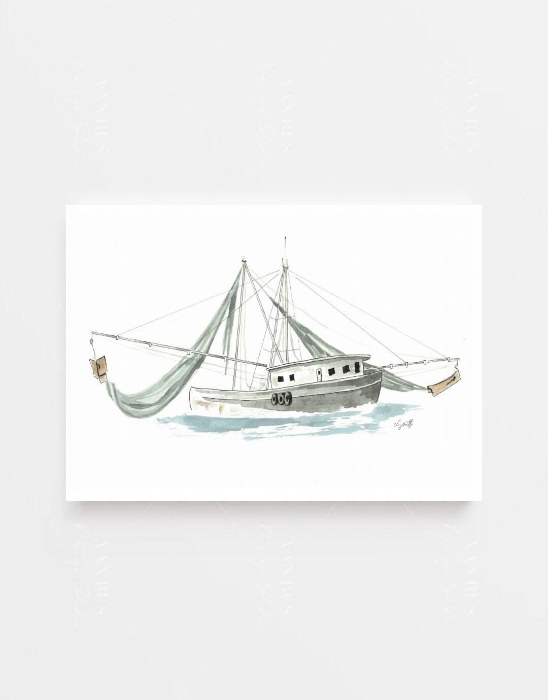 Shrimp Boat Print, Shrimp Boat Art, Watercolor Shrimp Boat Painting ...