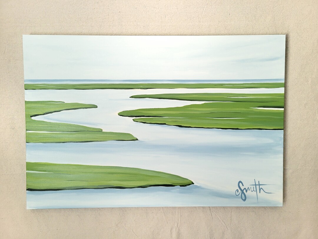 Original Acrylic Marsh Painting, Aerial View Marsh Painting, Marsh ...
