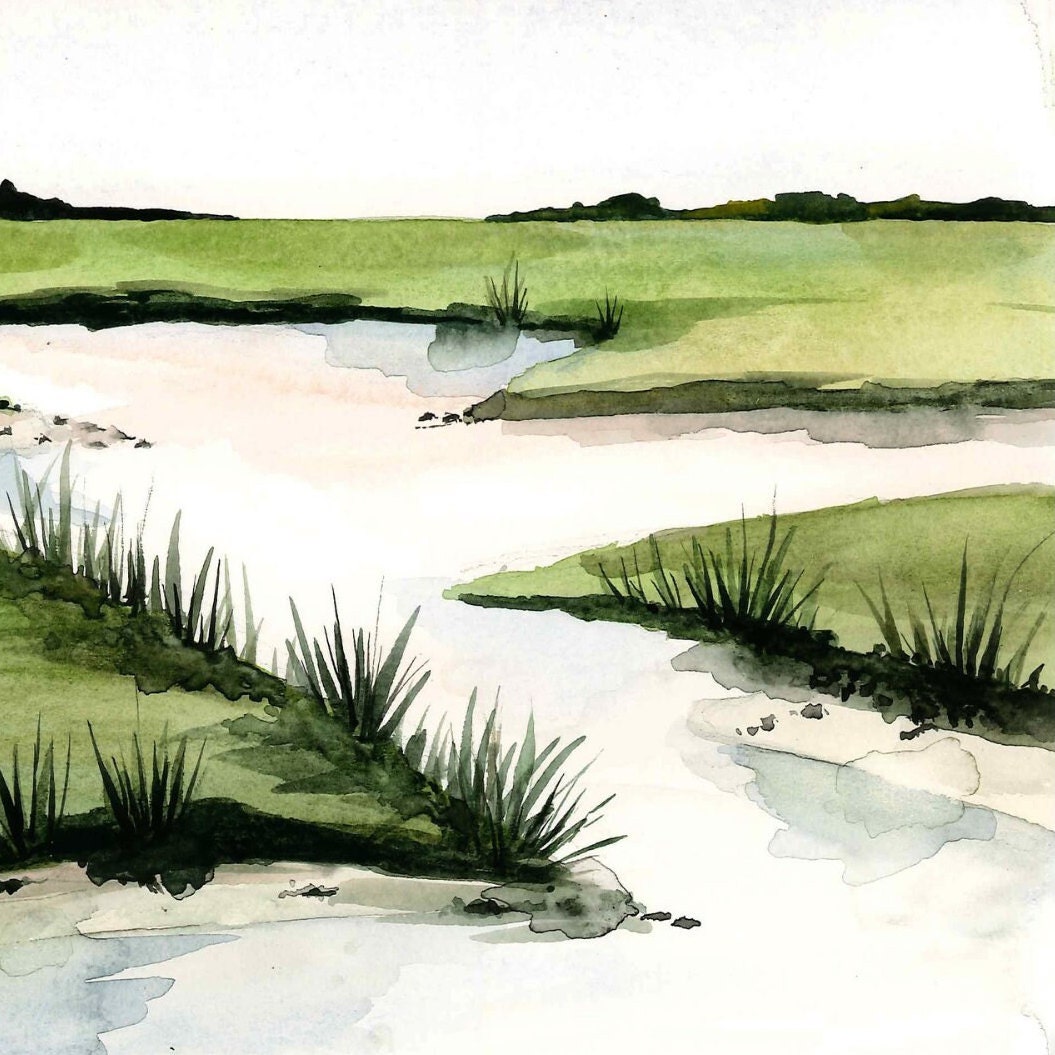 Marsh Watercolor Print, Marsh Watercolor, Sunset Marsh Print, Marsh ...