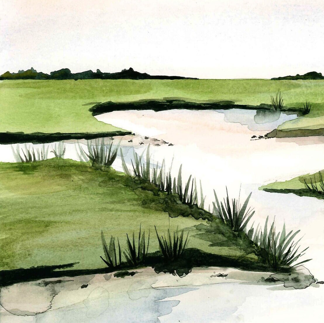 Marsh Watercolor Print, Marsh Watercolor, Sunset Marsh Print, Marsh ...