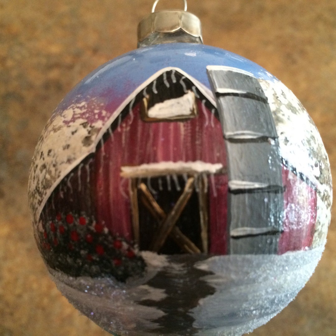 Glass Ornament With Barn Scene - Etsy