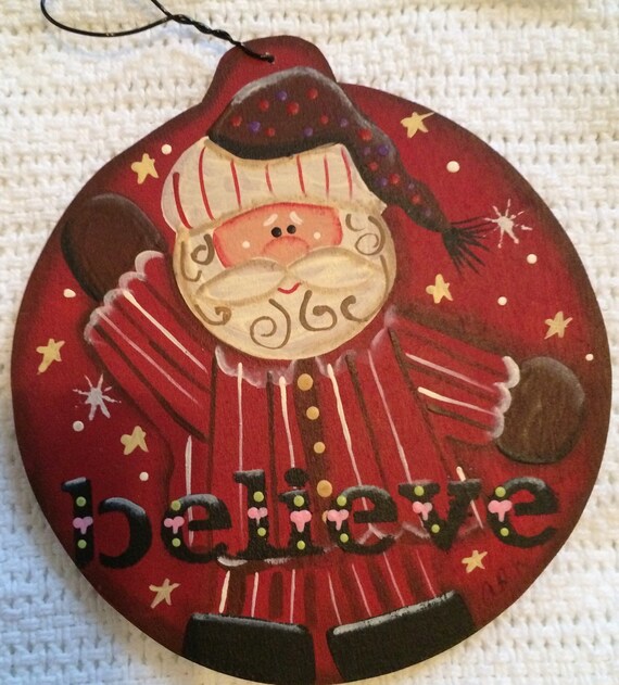 Round Santa Wooden Ornament - Etsy