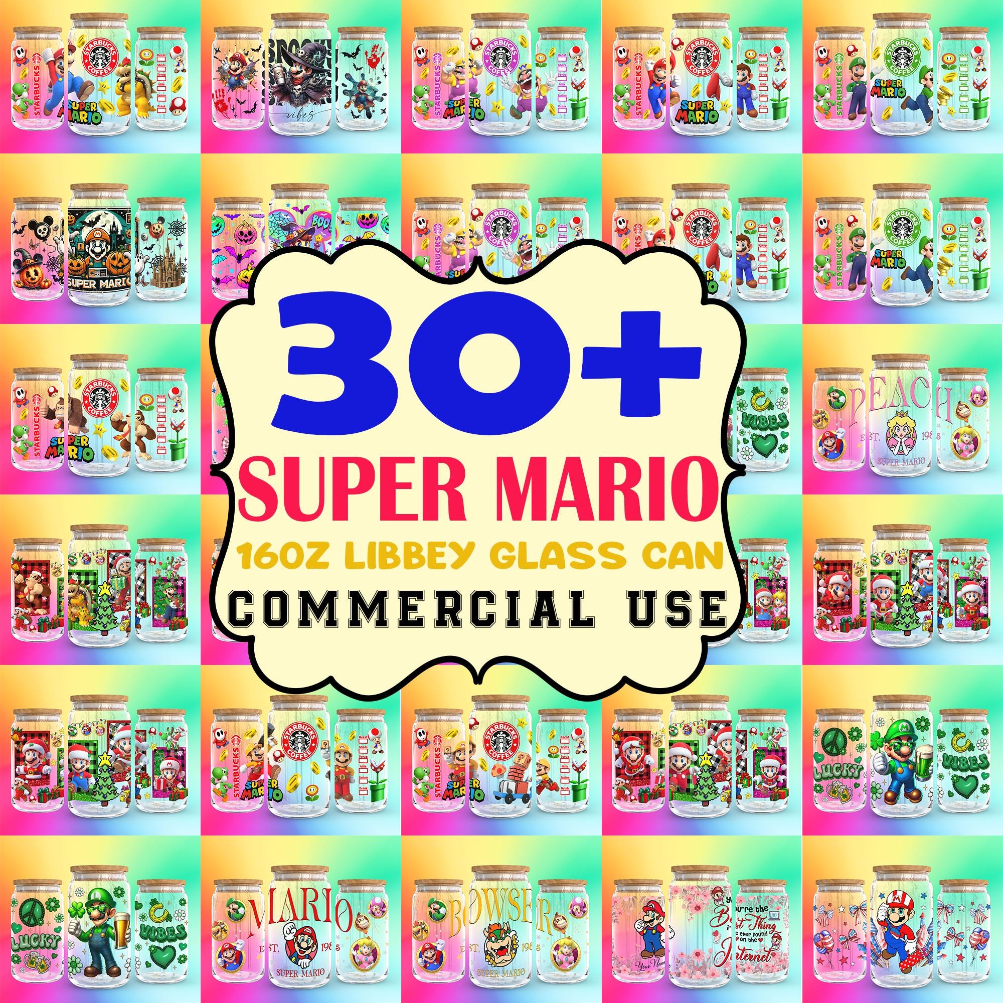 30+ Designs Super Cartoon Characters Bundle 16oz Libbey Glass Can PNG, Game Characters 16oz ...