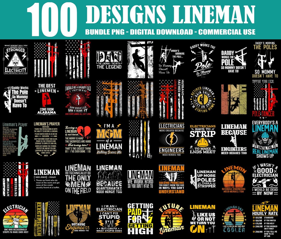 100 Designs Lineman Png Bundle, Lineman Electrician Png, Lineworker Png ...