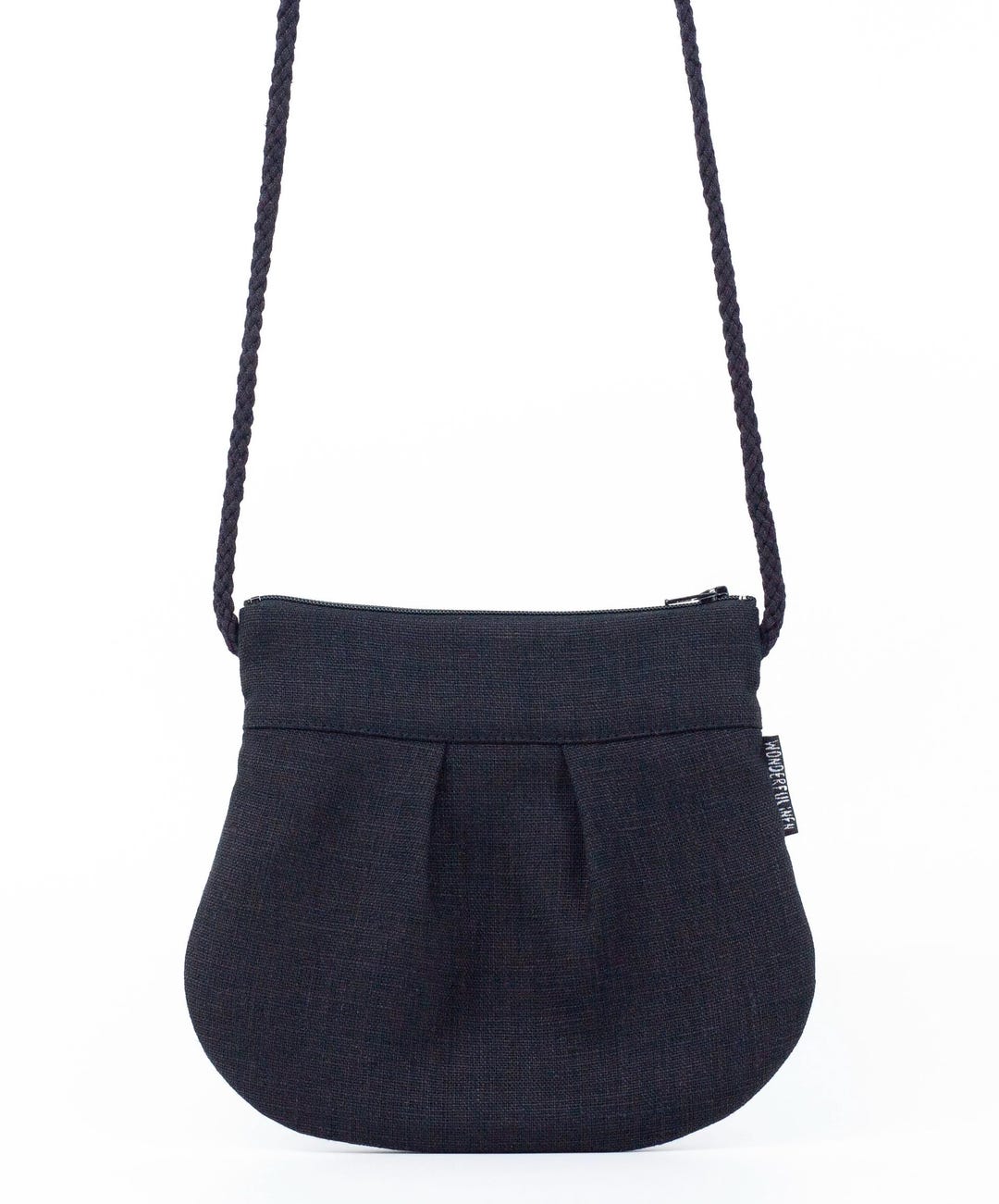 Black Linen Mini Purse, Black Crossbody Bag, Small Black Linen Shoulder ...